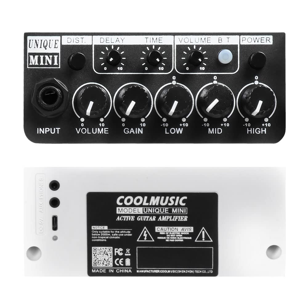 Coolmusic 10 Watt Portable Rechargeable Bluetooth Electric Guitar Amplifier with Delay Effect, 3 Band EQ