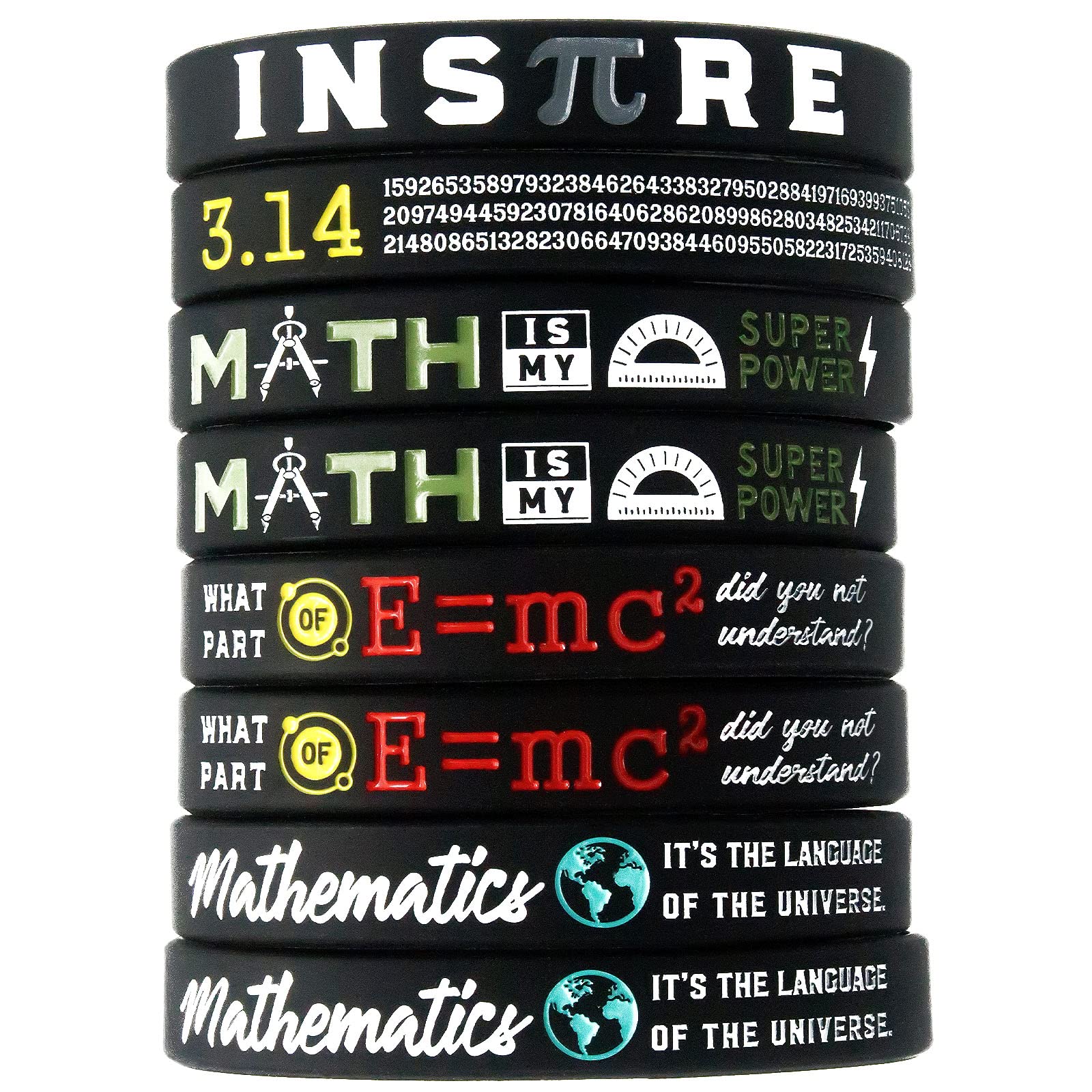 Giftphoria Assorted Math Bracelets (12pcs) - Math Gifts in Bulk for Students and Teachers - Educational Party Favors, Classroom Prizes and Awards for Math Graduates, Mathletes and Math Lovers