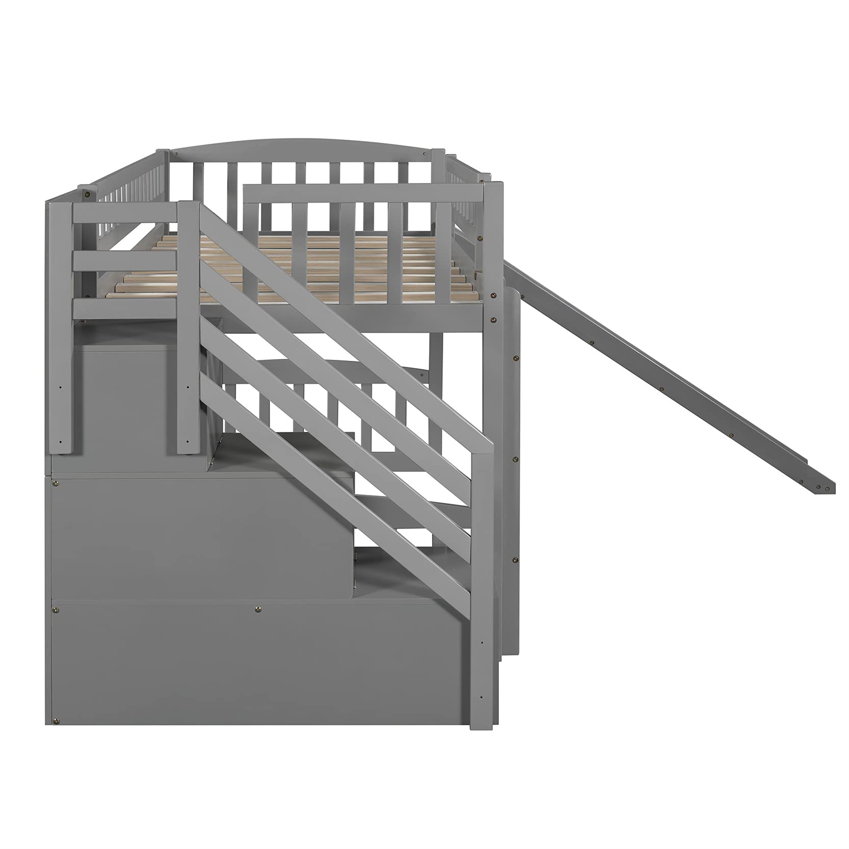 Harper & Bright Designs Twin Loft Bed with Slide for Kids, Wood Slide Loft Bed with Stairs and Built-in Ladder, No Box Spring Needed,Grey
