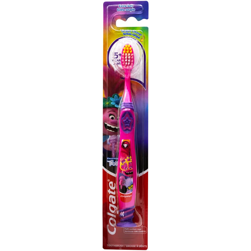Colgate Kids Trolls Toothbrush with Suction Cup, Children Ages 5+ Extra Soft (Colors Vary) - 1 Count