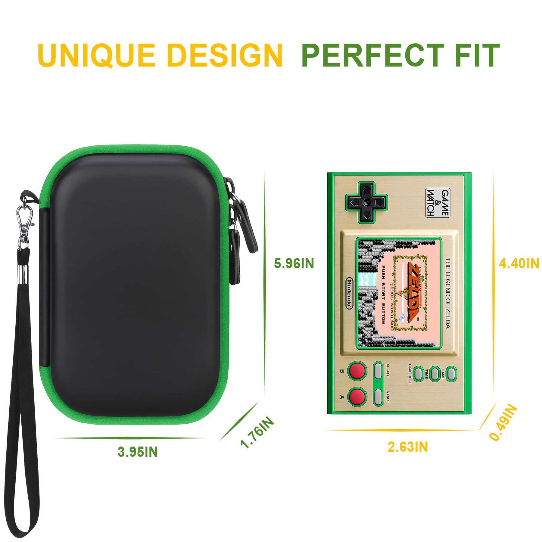 BOVKE Carrying Case Compatible with Nintendo Game & Watch: The Legend of Zelda Handheld Game Consoles Classic Device, Extra Mesh Pocket for Charging Cable Zelda Accessories, Black