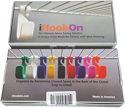 Snap on Hook, Box of 8 White Hooks for Accessories, Belts, Scarves, Clothes & Jewelry. Add-On Hook for Wire Shelves in Closets. Easy Installation in Back Against The Wall, Package of 8.