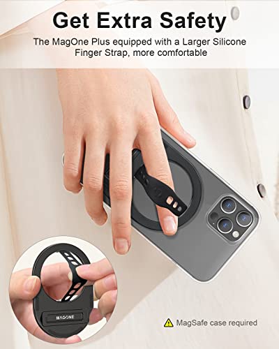 EWA The MagOne Plus Compatible with MagSafe Phone Grip Stand with Silicone Finger Strap, Removable Magnetic Holder Kickstand, Strong Magnets Stick to Metal, Only for iPhone 14, 13, 12 Pro/Max/Plus
