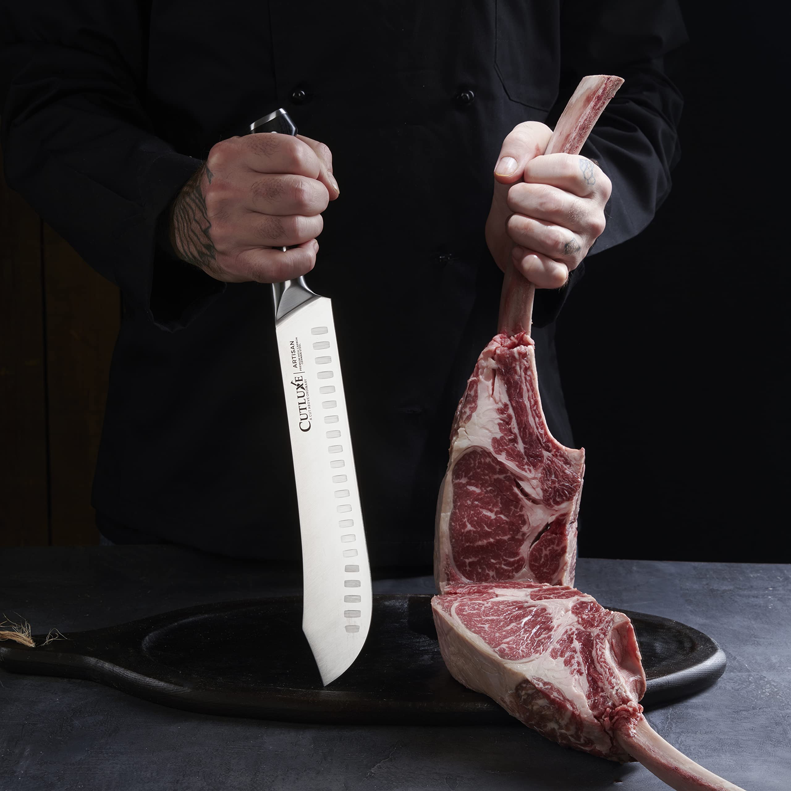 Cutluxe Butchers Knife Set – Cimeter and Bullnose Butcher Breaking Knives – Forged High Carbon German Steel – Full Tang & Razor Sharp – Ergonomic Handle Design – Artisan Series