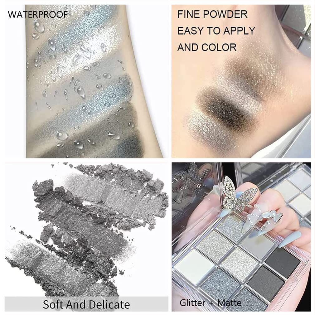 Miniling 9 Colors Smokey Grey Eyeshadow Palette,Highly Pigmented Mattes Shimmers Naked Powder Eyeshadow Palette,Long Lasting Waterproof Eye Shadow Makeup Palette with Eyeshadow Brush (Smoky Set)