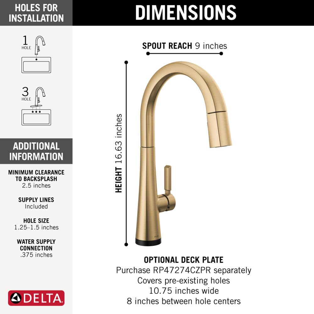 Delta Faucet Monrovia Gold Kitchen Faucet Touch, Touch Kitchen Faucets with Pull Down Sprayer, Kitchen Sink Faucet, Delta Touch2O Technology, Lumicoat Champagne Bronze 9191T-CZ-PR-DST