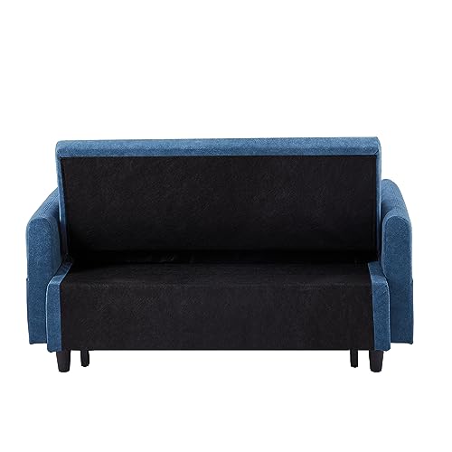 ERYE Modern Upholstered Futon Loveseat Convertible Sleeper Bed,2-Seaters Sofa & Couch Soft Cushions Love Seat Daybed for Small Space Living Room Sets Sofabed, Twin Blue Microfiber W/Pillows, Pockets