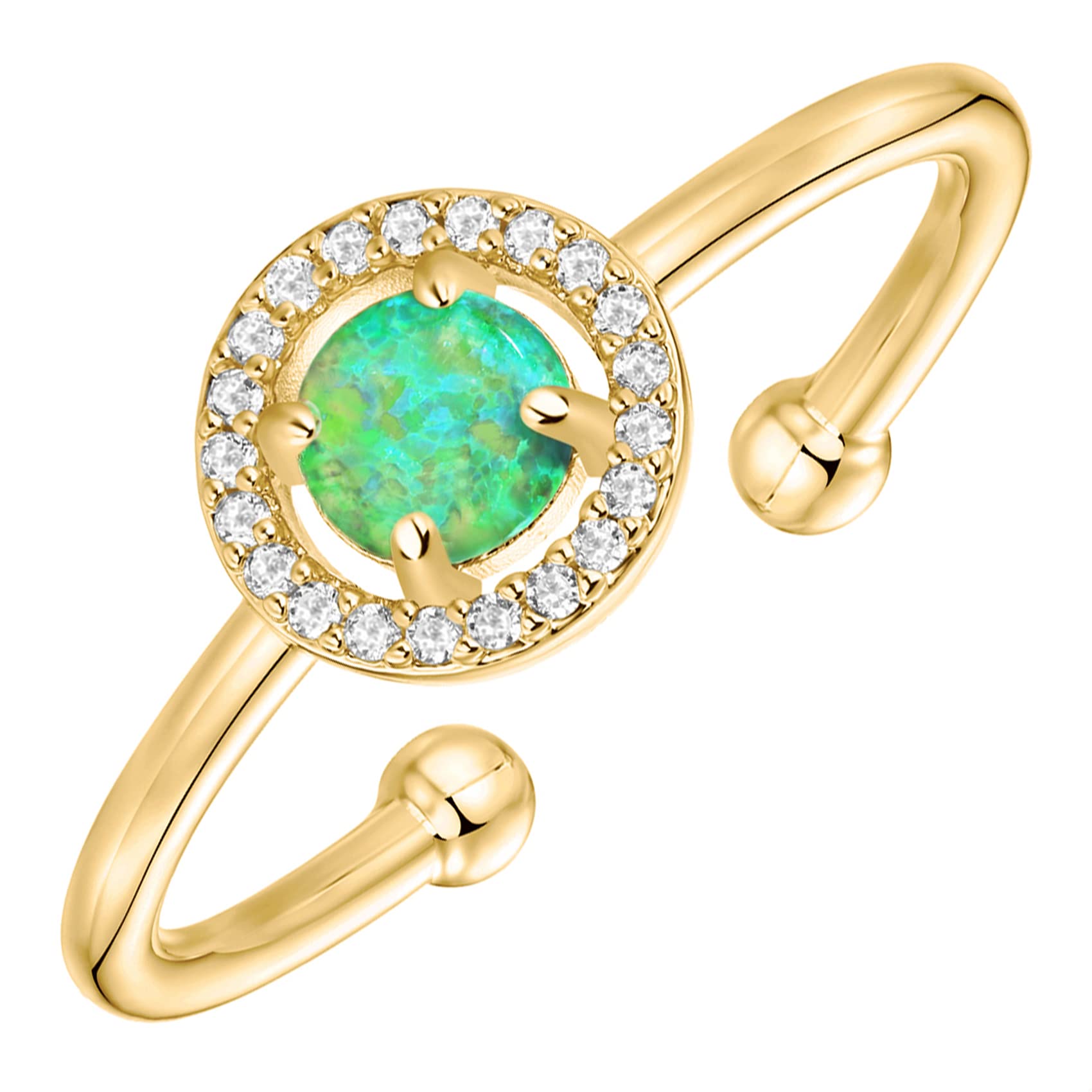 PAVOI 14K Yellow Gold Plated Blue Opal Ring, Adjustable | Gold Rings for Women