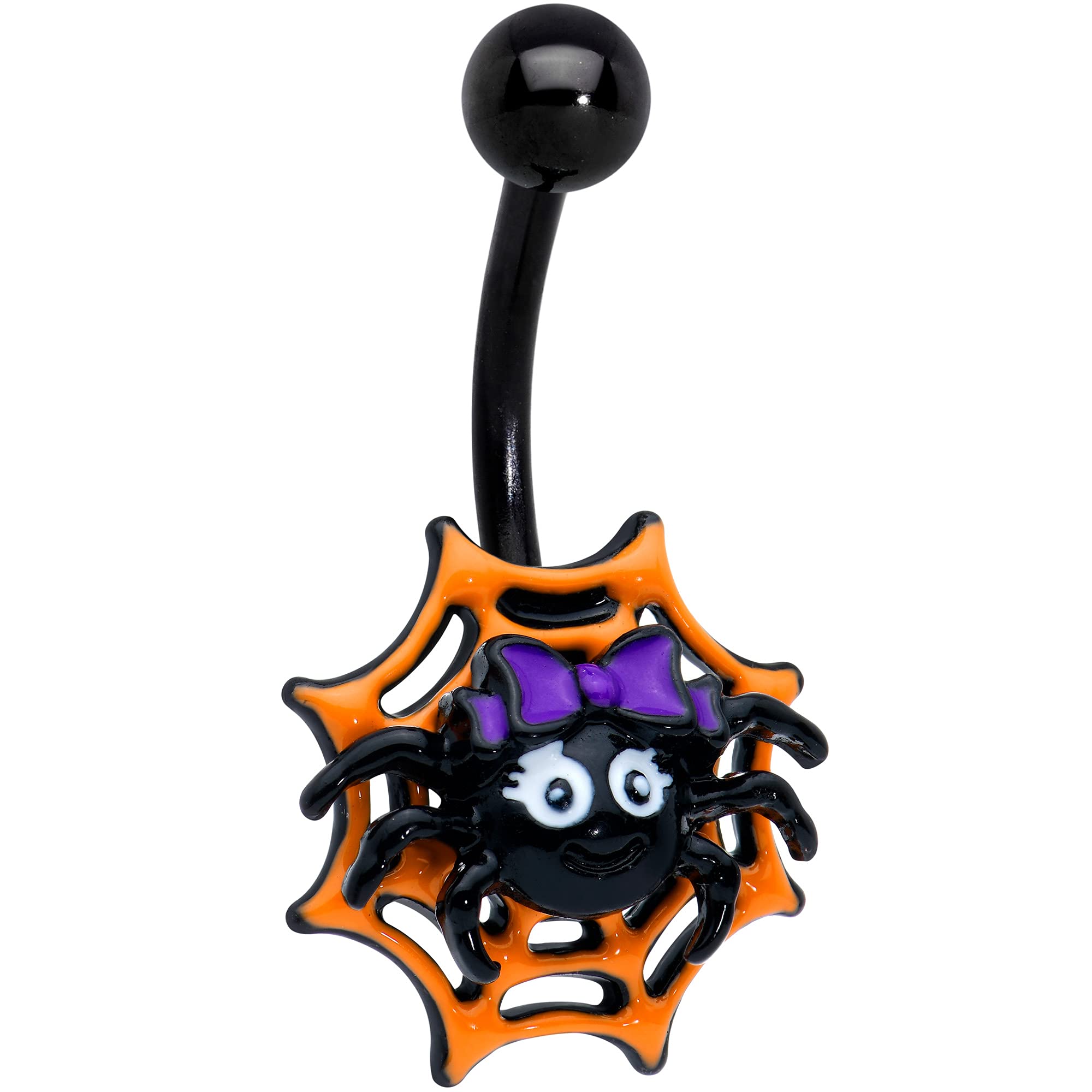 Body Candy Womens 14G Black PVD Stainless Steel Navel Ring Piercing Bow Web Spider Belly Button Ring