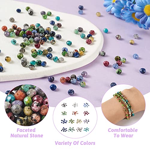 Fashewelry 350 PCS Multi-Color Natural Stone Beads 4mm Tiny Faceted Rondelle Sesame Jasper Energy Healing Gemstone Beads Crystal Chakra Loose Beads for Necklace Bracelet Earring Jewelry Making