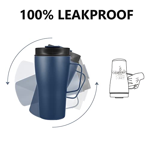 CIVAGO 20 oz Insulated Coffee Mug with Lid, Stainless Steel Coffee Travel Mug with Handle, Double Wall Vacuum Tumbler with Lid and Straw, Thermal Cup, Navy Blue