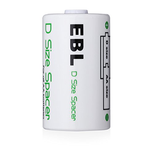 EBL D Size Battery Adapters, AA to D Size Battery Spacer Converter Case Use with Rechargeable AA Battery Cells - 4 Pack