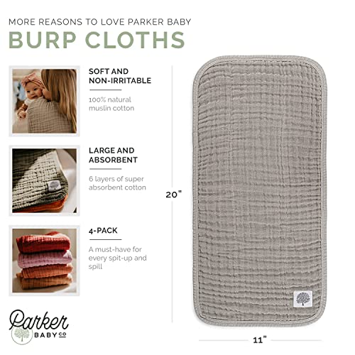 Parker Baby Muslin Cotton Burp Cloths - 5 Pack Large Cotton Burping Clothes for Boys, Girls, Unisex (White)