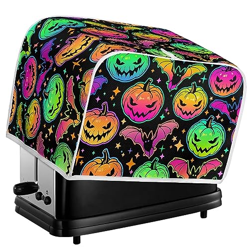 Gomyblomy Pumpkins & Bats Print Toaster Cover, Halloween Themed Microwave Protector with Handles, Lightweight Washable 4-Slice Toaster Dust Cover, Holiday Decoration