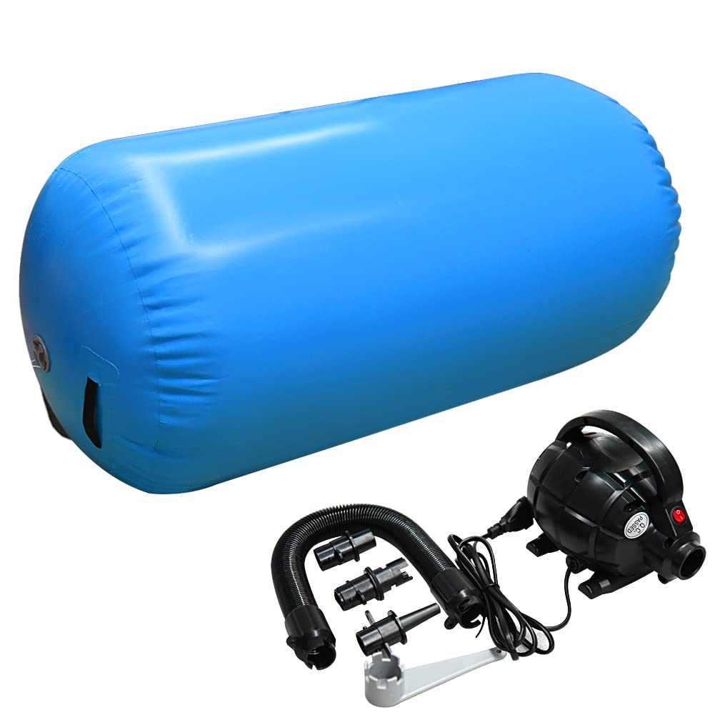 BYBAG Air Barrel Back Roller Inflatable Tumbling Mat with Electric Pump,Tumble Track Gymnastic Equipment Exercise Mats for Home Use,Gym Training,Cheer leading,Yoga (BLUE, 75CM*120CM)