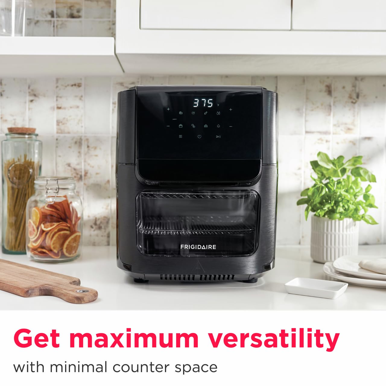 Frigidaire 5 in 1 Large Air Fryer Toaster Oven Combo - 12.6 Qt Total Capacity, 3.7 Qt Basket - 7 Preprogrammed Recipes, Airfryer Accessories Included, Black