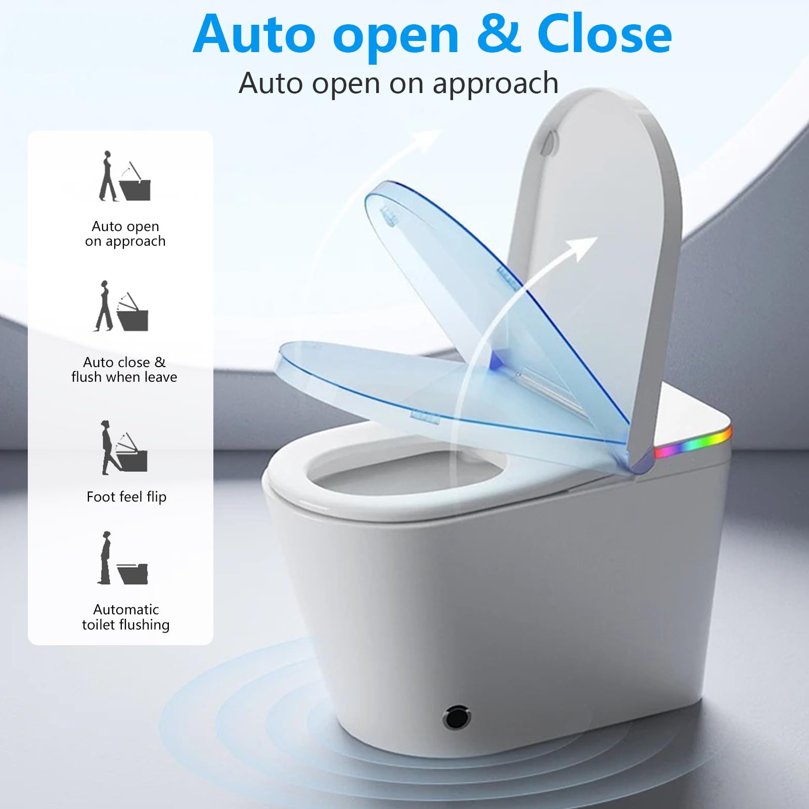 Fefances Smart Toilet with Integrated Bidet Seat - Tankless Design, Auto Lid Open/Close & Flush, Heated Seat for Comfort, Digital Display, Elongated Bowl - Perfect for Modern Bathrooms,White
