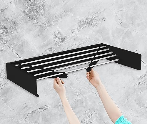 EWODE Clothes Drying Rack Wall Mounted, Collapsible Retractable Laundry Drying Rack, 60 lbs Capacity, 13,1 Linear Ft, 31,5" Width (Black)