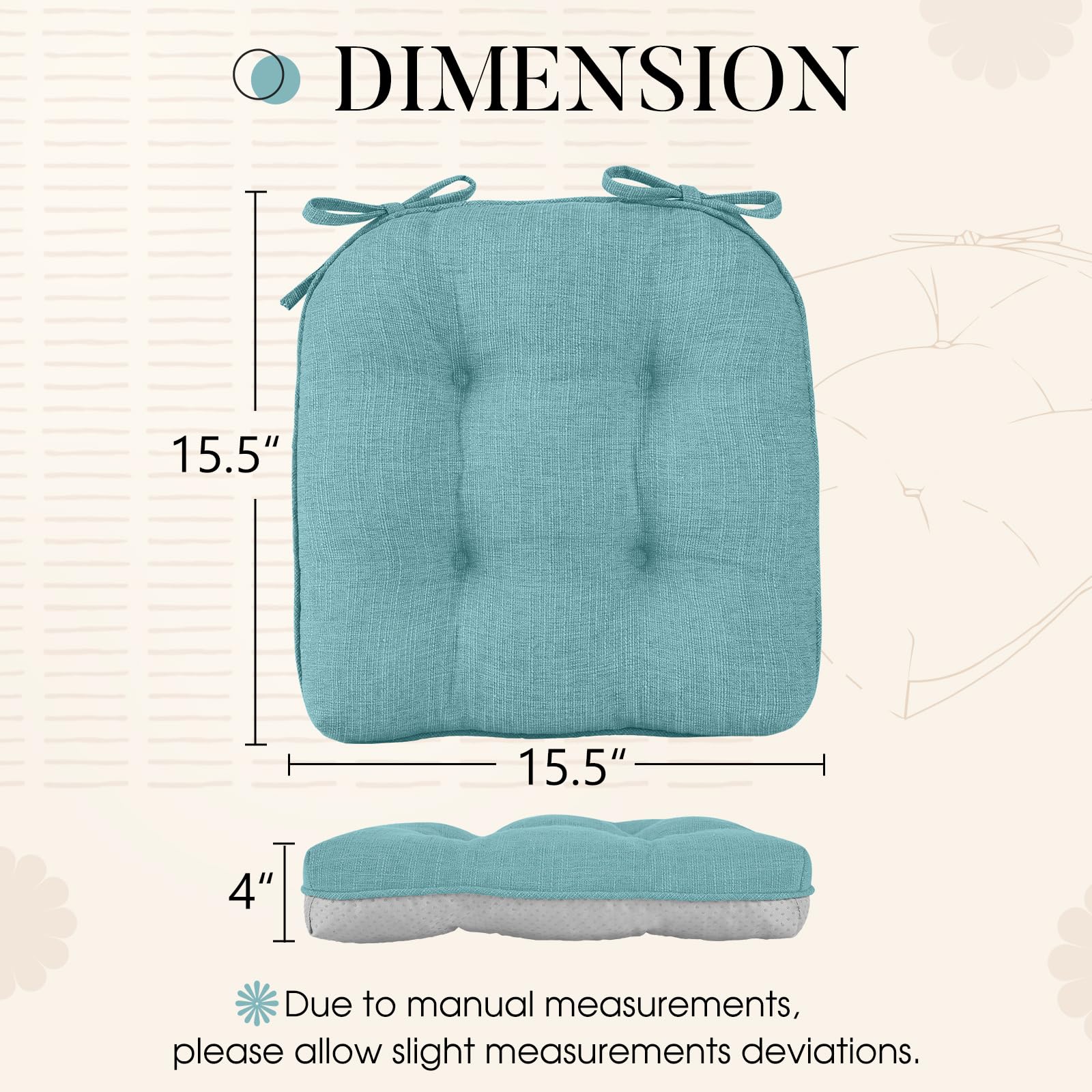 Basic Beyond Chair Cushions for Dining Chairs 4 Pack, Memory Foam Chair Cushion with Ties and Non Slip Backing, 15.5 x 15.5 Inches Tufted Chair Pads for Dining Chairs(Charcoal)