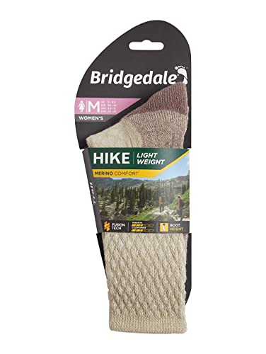 Bridgedale Women's Lightweight Boot Height - Merino Comfort Socks, Sand, Small