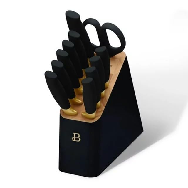 Generic 12 beautiful Piece Knife Block Set with Soft-Grip Ergonomic Handles Black and Gold by Drew Barrymore, BL-5306062