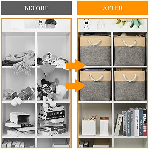 MEGACRA Fabric Storage Baskets 13x13x13 Storage Cubes Collapsible Storage Bins Basket [3-Pack] with Sturdy Handles Fabric Storage Bin Organizational Baskets for Shelves Clothes Toys Books, Office, Nursery Perfect Organization and Storage