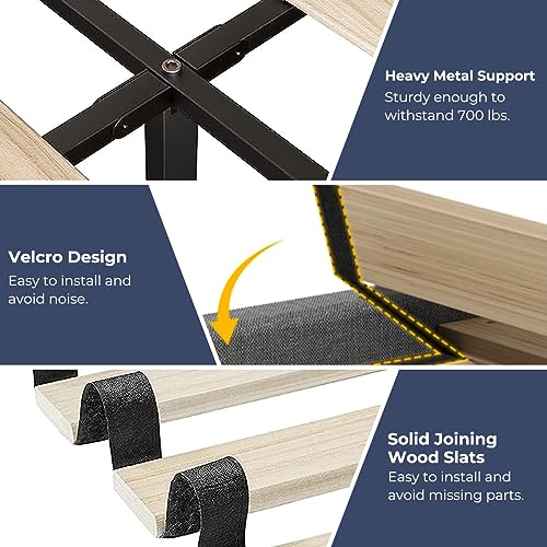 IULULU Full Bed Frame, Upholstered Platform Bed Frame with Linen Fabric Headboard, Full Size Mattress Foundation with Wooden Slats Support, Easy Assembly, No Box Spring Needed, Dark Grey