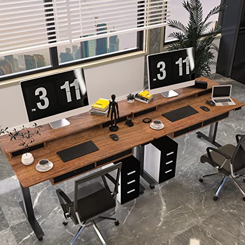 ExaDesk Electric Standing Desk with 4 Drawers, 55 x 30 Inches Adjustable Desk with Storage Shelf, Stand Up Desk for Home and Office, Rustic Brown Top/Black Frame