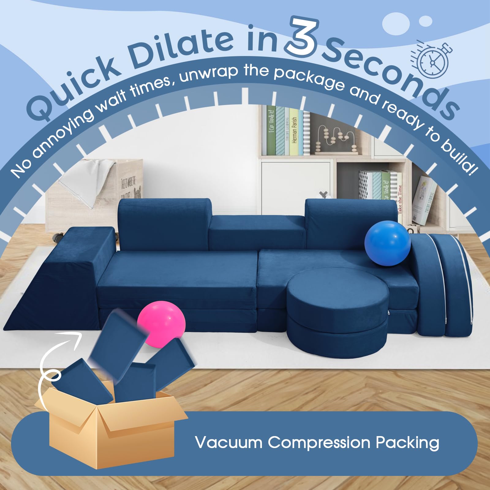 Fivetry 12PCS Modular Kids Play Couch, Child Sectional Sofa, Kids Floor Sofa for Playroom Fort Building, Convertible Foam and Floor Cushion for Boys and Girls