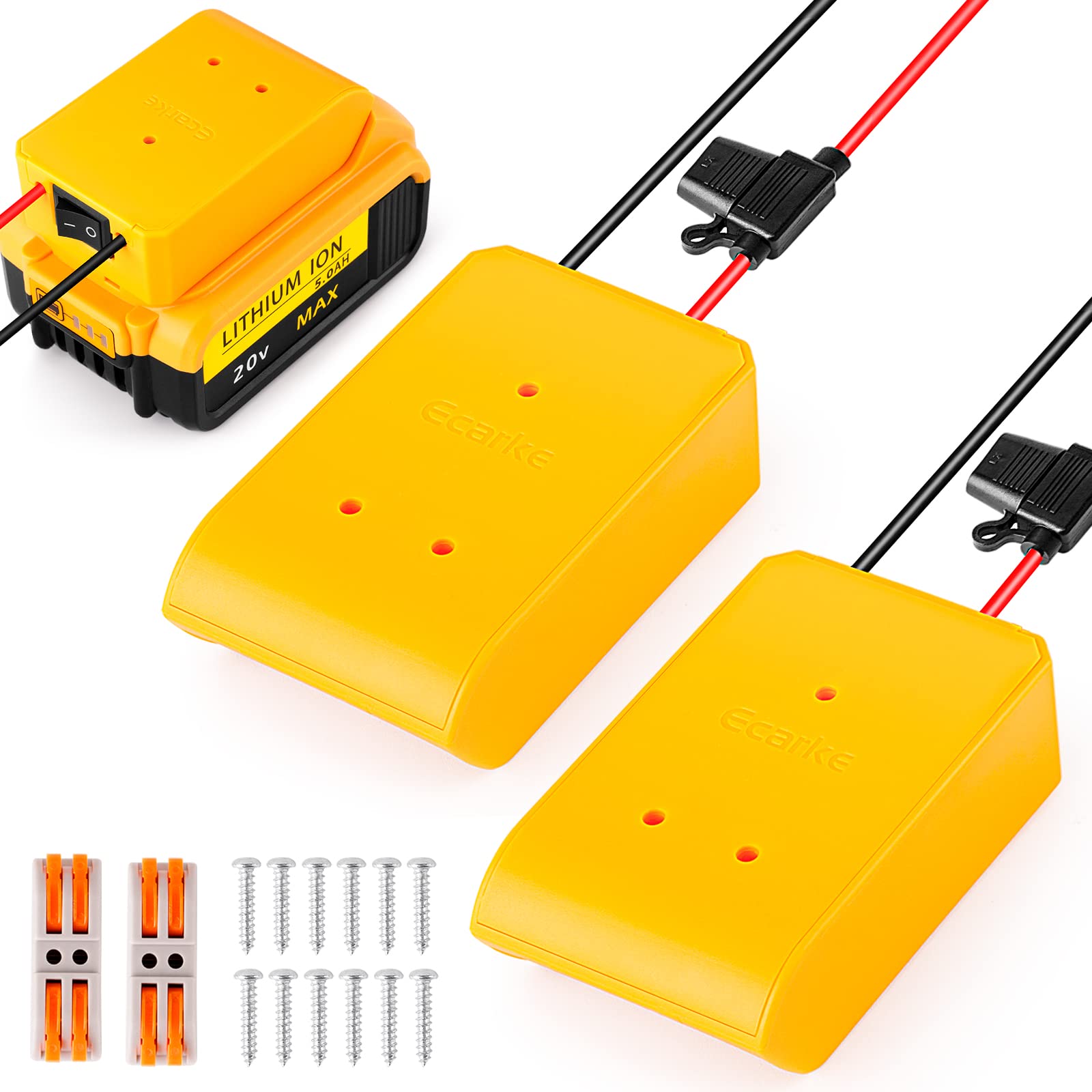 Ecarke Power Wheels Adapter for Dewalt 18V/20V DCB201 DCB205 ect Lithium Battery with Fuse & Wire terminals Power Convertor Dock Power Connector for Rc Toy Car,12 Gauge Robotics,Rc Truck,DIY(Upgrade)