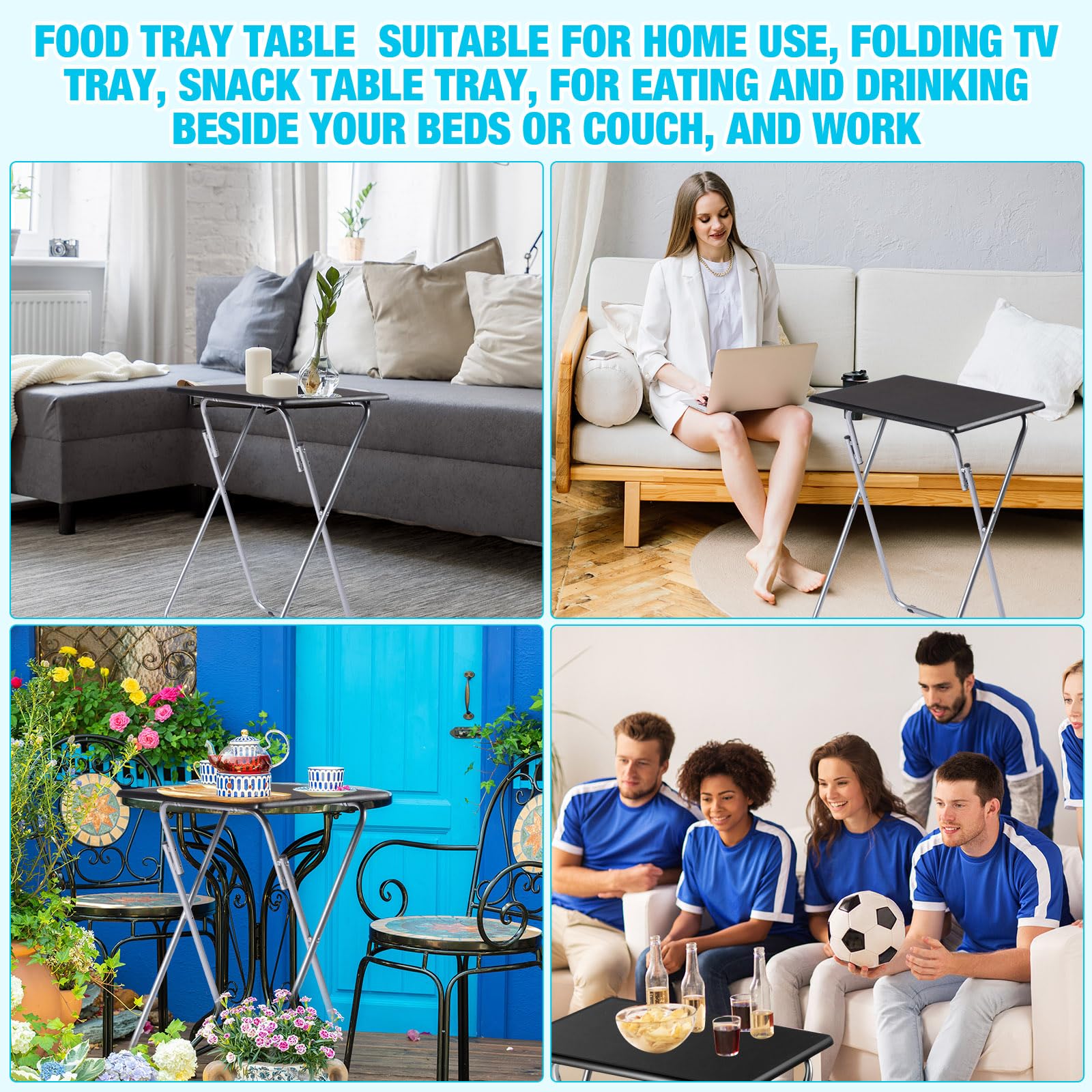 Geetery 2 Pack Folding TV Tray Tables No Assembly Required 18.9 x 15 x 26 in Dinner Table Foldable Snack End Table for Bed Couch Eating Living Room Bedroom (Light Brown)