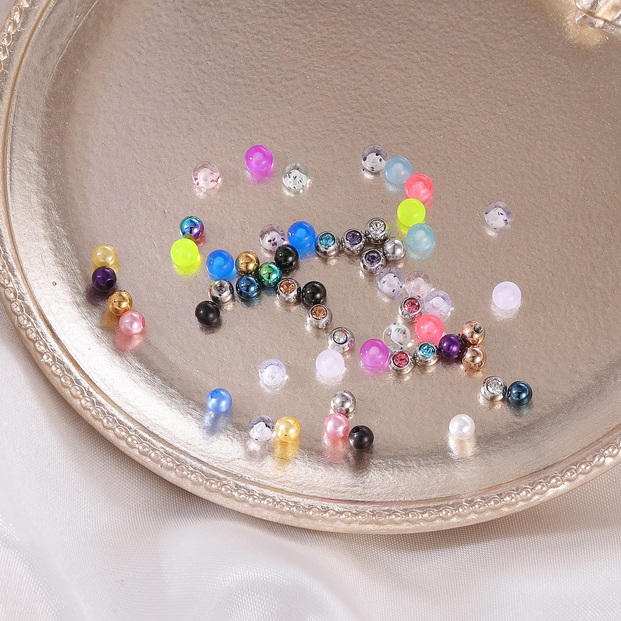 BodyAce 24-60Pcs 16G Replacement Balls for Body Piercing, Externally Threaded Barbell Parts, Acrylic Eyebrow Ear Helix Cartilage Lip Piercing Jewelry Balls (A:60pcs 3mm)
