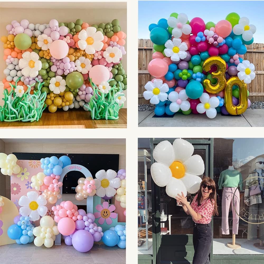 GIHOO Daisy Balloons 9 Pieces 3 Sizes White Daisy Flower Balloons for Daisy Theme Girls Birthday Party Wedding Baby Shower Decor (3 Sizes mixed)