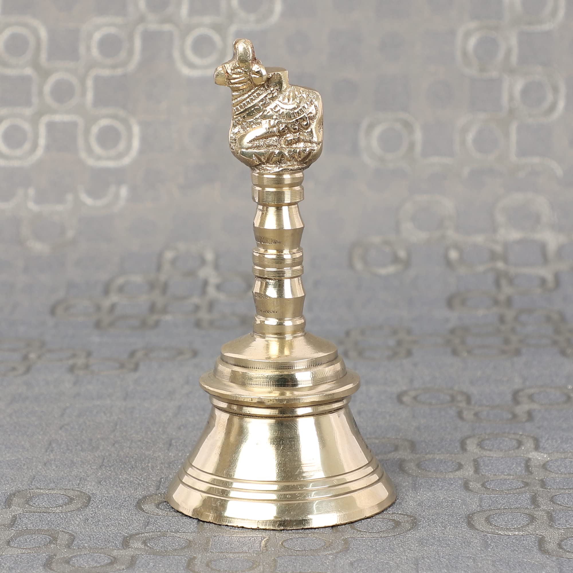 Wonderlist Handicrafts Brass Pooja Bell with Gods Sitting On Top (Nandi), 5 INCH, SE-45T