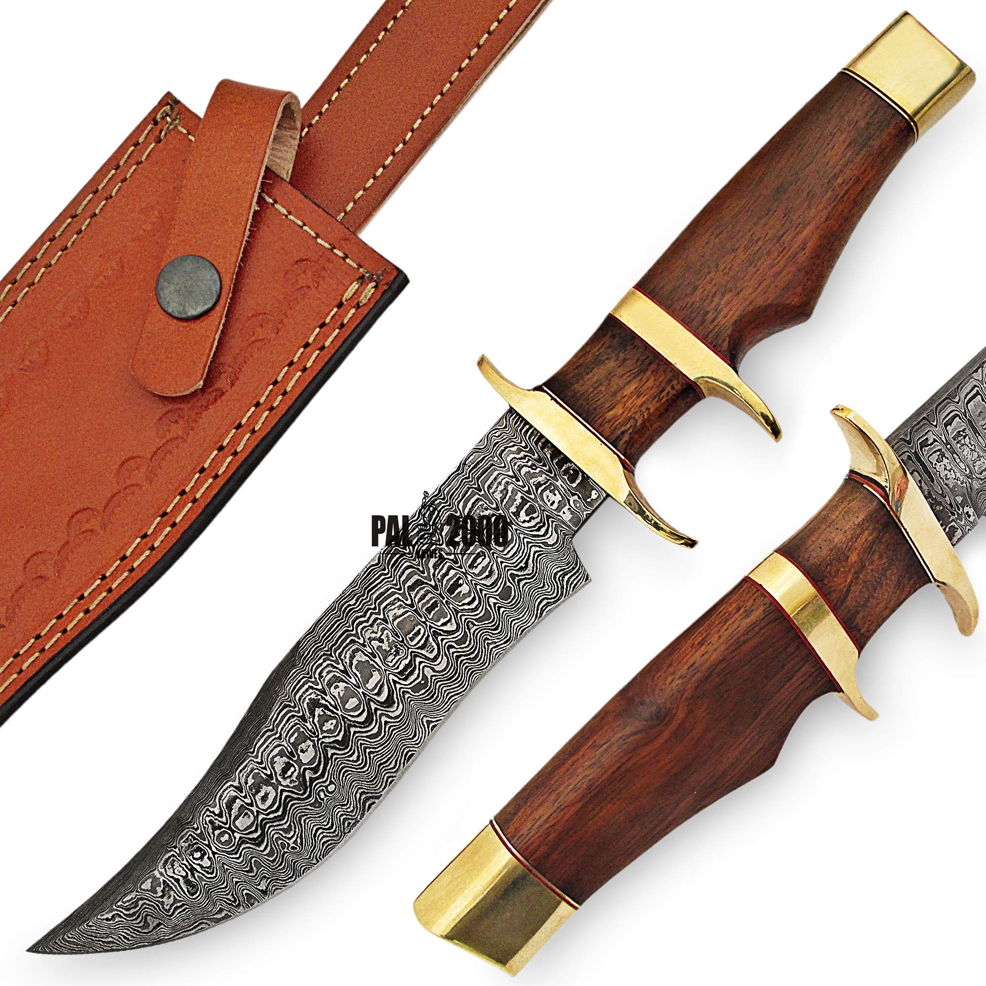 BOW-9904 Handmade Damascus Steel Fixed Blade Hunting Knife Rose wood Handle with Sheat