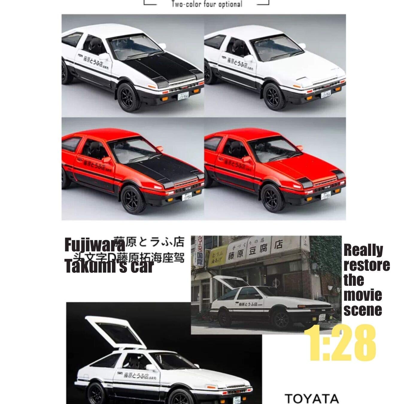 Children's Alloy Simulation AE86 Initial D Alloy Model Car, Suitable for Boys and Adults, Fujiwara Tofu Shop Model Car Pull Back Toy Simulation Car Model ( Size : AE68+Scenes )