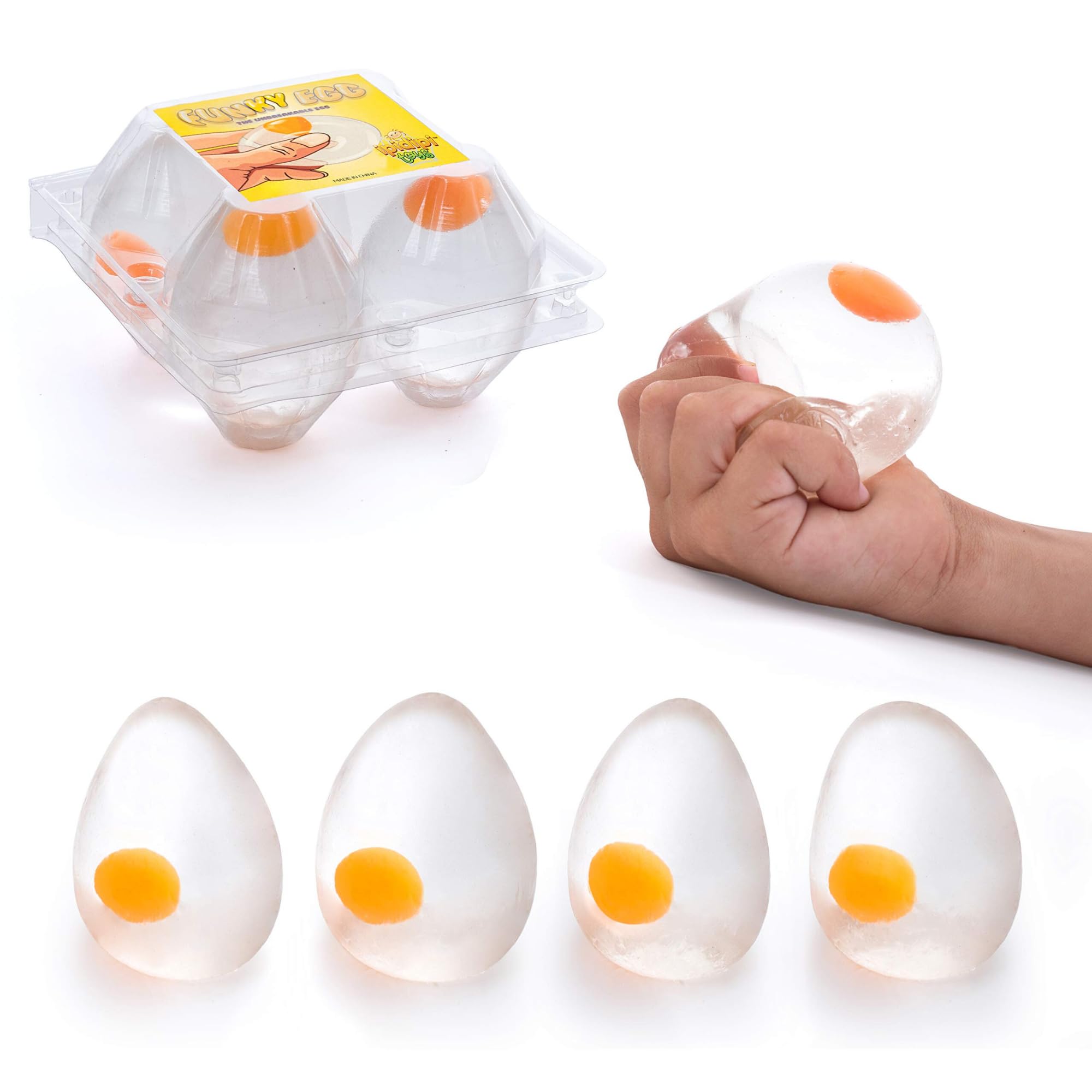 Funky Egg Splat Ball Squishy Toys | 4 Pack | Stress Relief Eggs Yolk Balls Squishies Fun Toy for Children | Anxiety Reducer Sensory Play | Tension Relief for Adults & Help for Autism & ADHD