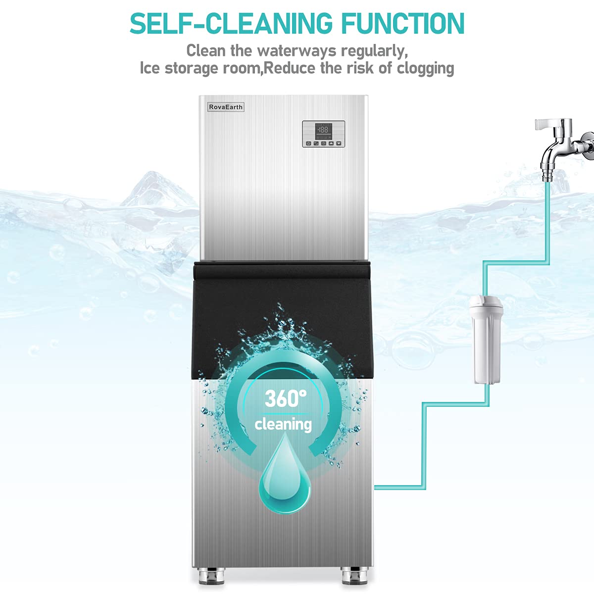 Commercial Ice Maker, SodaPer 110V Automatic Ice Making Machine Stainless Steel 472 lbs/24H, Storage Capacity 350 lbs, Freestanding Ice Maker Machine for Office/Restaurant/Bar/Coffee