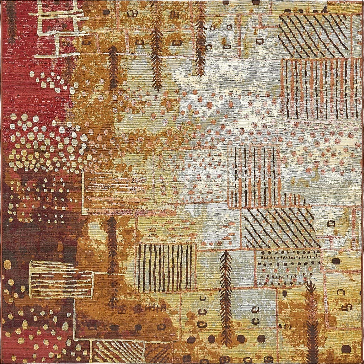 Unique Loom Outdoor Modern Collection Area Rug - Pine (5' 4" Square, Multi/ Brown)