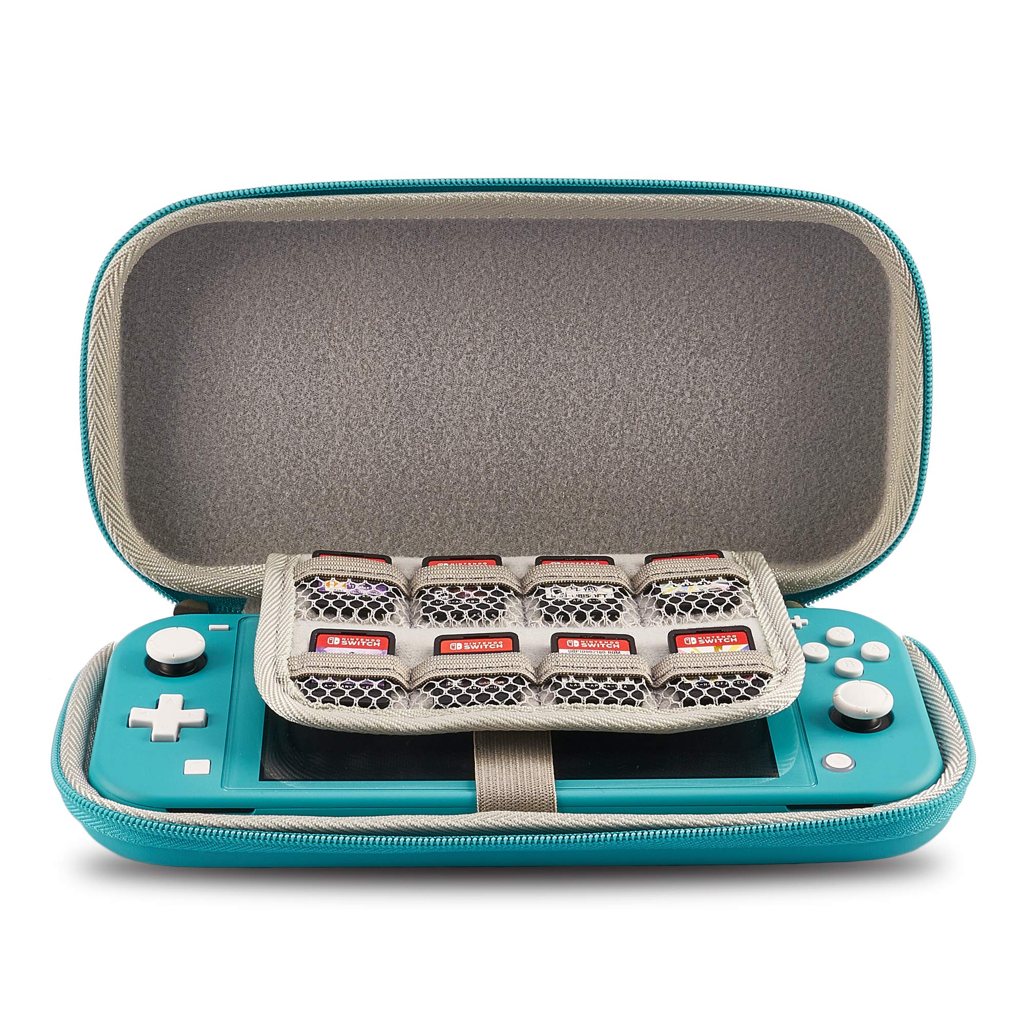FUNLAB Carrying Case and Screen Protector for Nintendo Switch Lite,Portable Hard Shell Travel Storage Bag with 8 Game Cards Cartridges - Turquoise