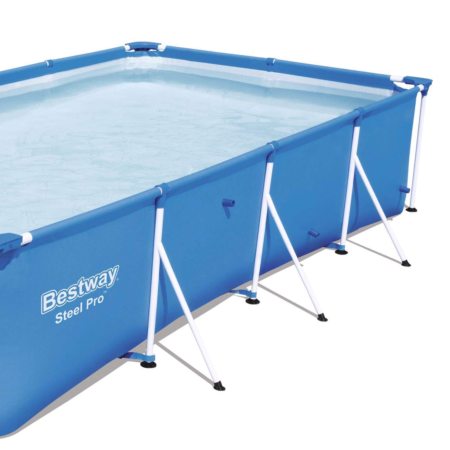 Bestway 13 Foot x 7 Foot x 32 Inch Rectangular Steel Pro Frame Durable 3 Ply PVC Above Ground Swimming Pool with 1,500 GPH Flowclear Filter Pump