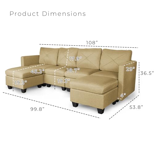 Casa Andrea Milano Modular Sectional Sofa, Linen Fabric Convertible U Shaped Couch with Storage, 6 Seat Modular Sectionals Sofa Couch with Chaise for Living Room