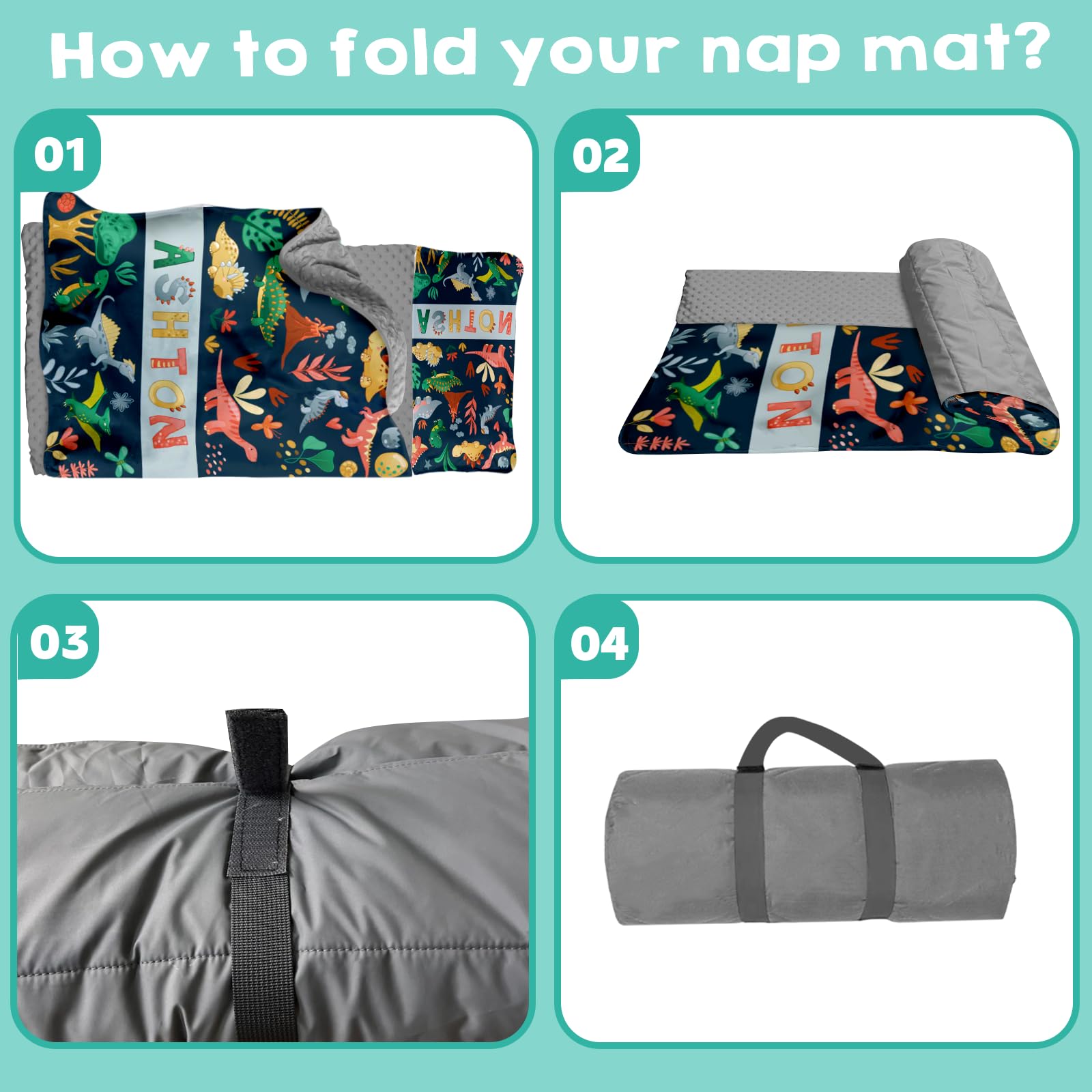 Custom Toddler Nap Mat with Pillow & Blanket - Roll Up Nap Mat for Preschool - Soft Kids Sleeping Mat for Kindergarten Daycare Sleepover