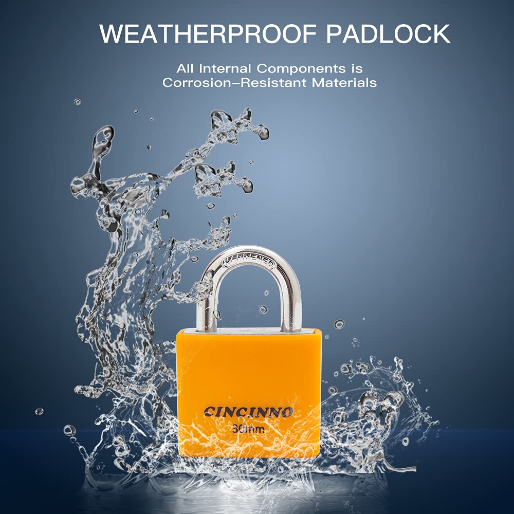 CINCINNO Set of 8 Small Locks,Covered Aluminum Keyed Alike Padlocks,30MM Weatherproof Lock with Same Key,Outdoor Padlock for Sheds, Storage Unit ,School Gym Locker, Toolbox