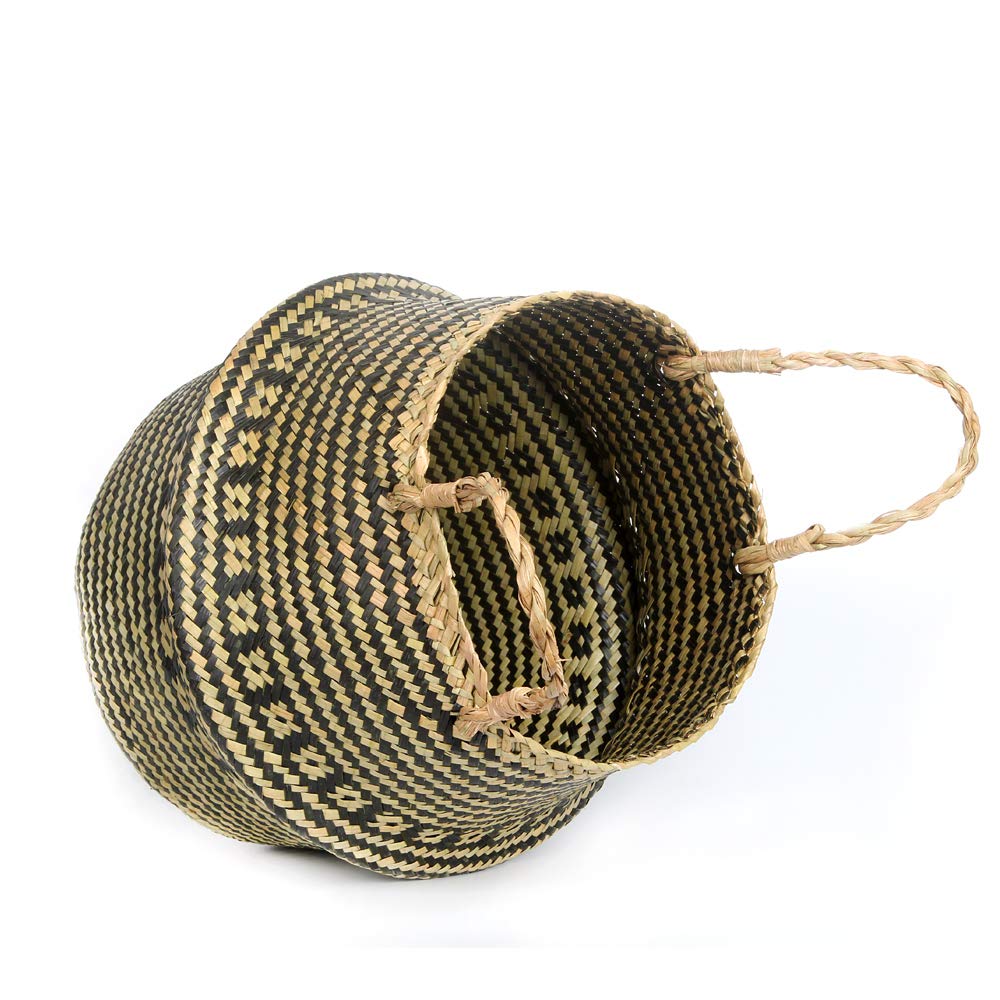 BlueMake Woven Seagrass Belly Basket for Storage Plant Pot Basket,Laundry, Picnic,Decorative Living ,Laundry Room& Bedroom (Medium,Cross Pattern)
