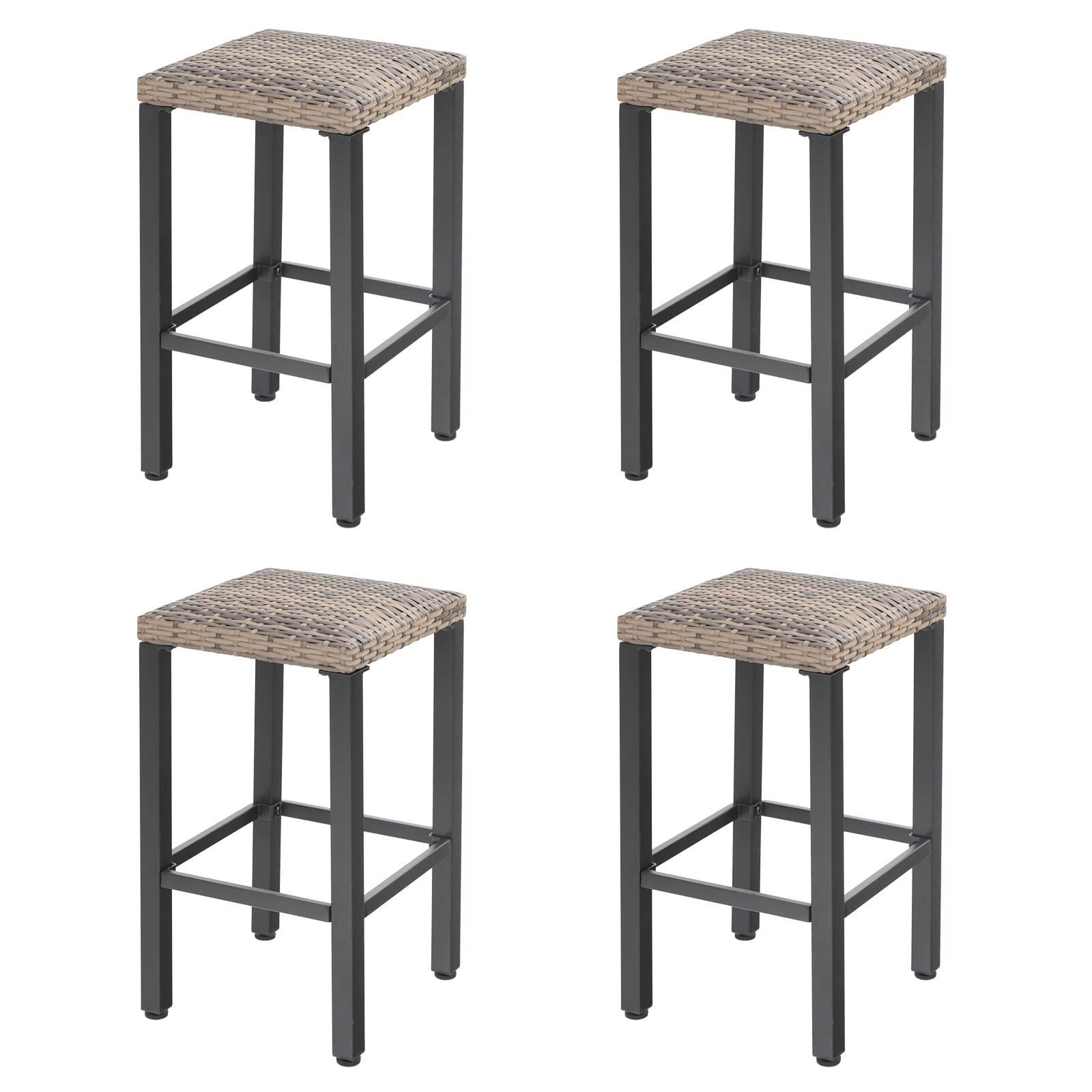 Sophia & William Outdoor Patio Bar Stools Set of 4, Counter Height Backless Rattan Wicker Bar Chairs with Adjustable Feet Mats, Patio Furniture with Metal Frame for Patio Kitchen Dining, 26.4" H