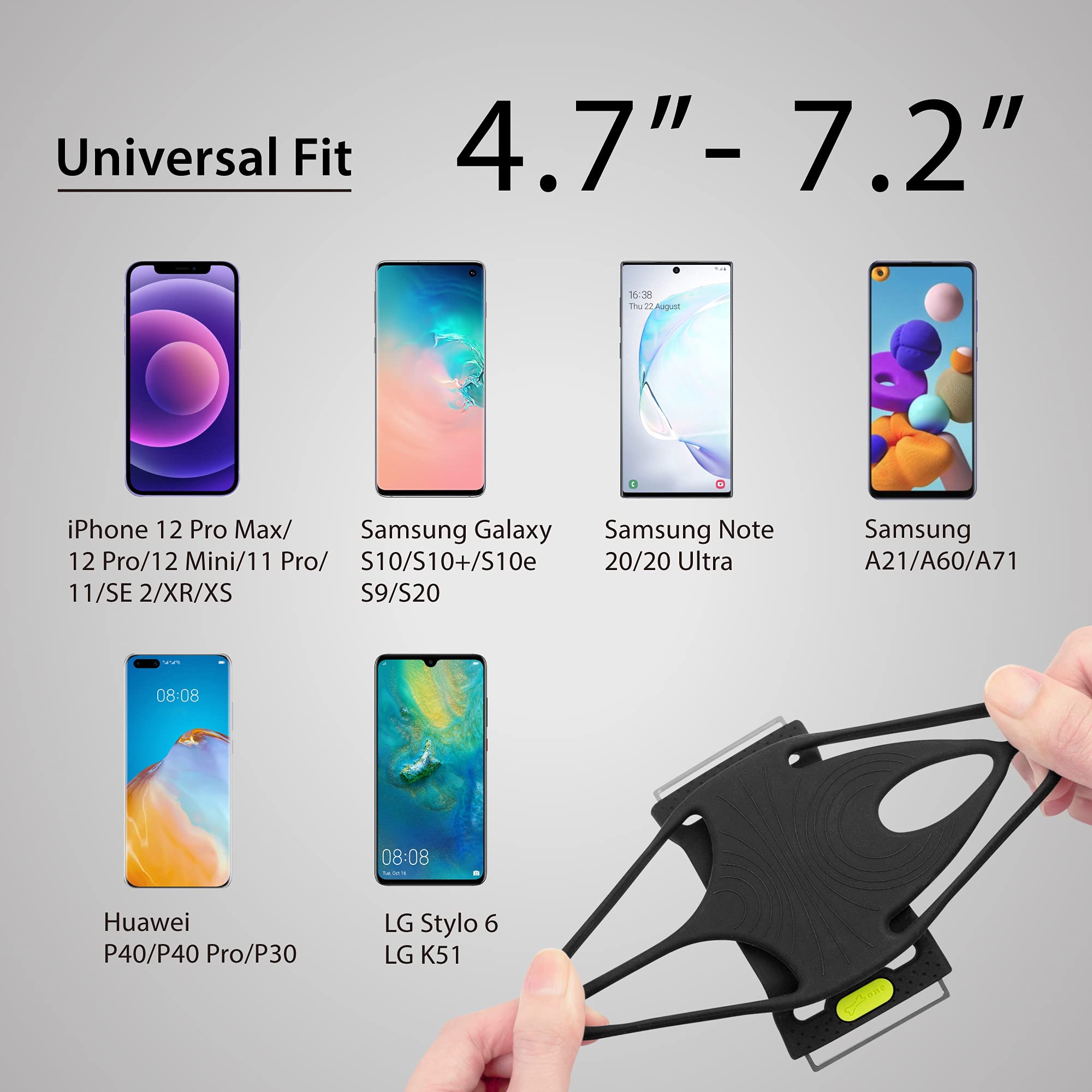 Bone Run Tie 2 Phone Holder for Running Armband Universal Cell Phone Holder, Running Arm Bands for Cell Phone Size 4.7-7.2 Inches for iPhone15 14 13 12 11 Samsung Galaxy (Black -L/Arm 9.8-15.7")