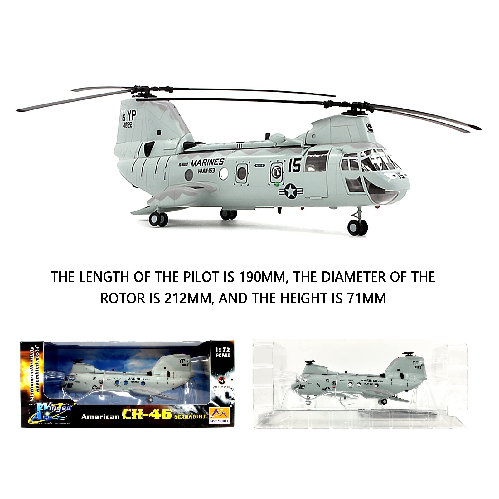 BOLYUM US Navy 1/72CH-46D Sea Knight Helicopter HC-3 CH-46E Sea Knight Helicopter HMM-163 Finished Aircraft Model Transport Helicopter,Ch46e