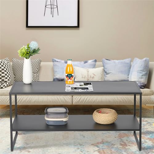 Koreyosh Modern Coffee Table, 2-Tier Industrial Coffee Table with Storage Shelf, Rectangular Table for Living Room,Black