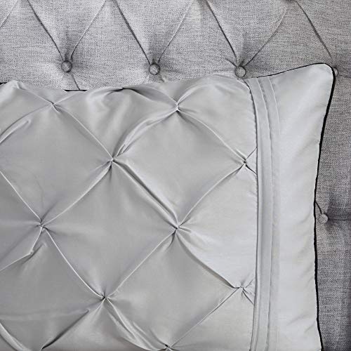 Madison Park Laurel Cozy Comforter Set - Traditional Tufted Faux Silk Design, All Season Down Alternative Bedding with Matching Shams, Decorative Pillow, Grey Queen(90"x90") 7 Piece